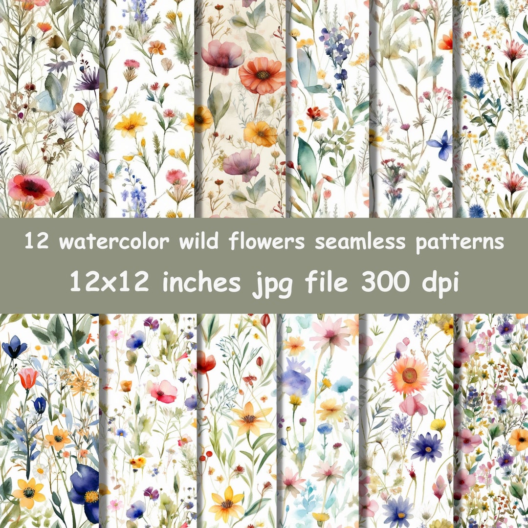 Watercolor Wildflower Seamless Pattern, Floral Digital Paper (digital ...