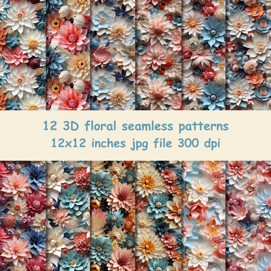 3D Floral Digital Paper, 3D Floral Pattern, 3D Flower Digital Paper, 3D ...