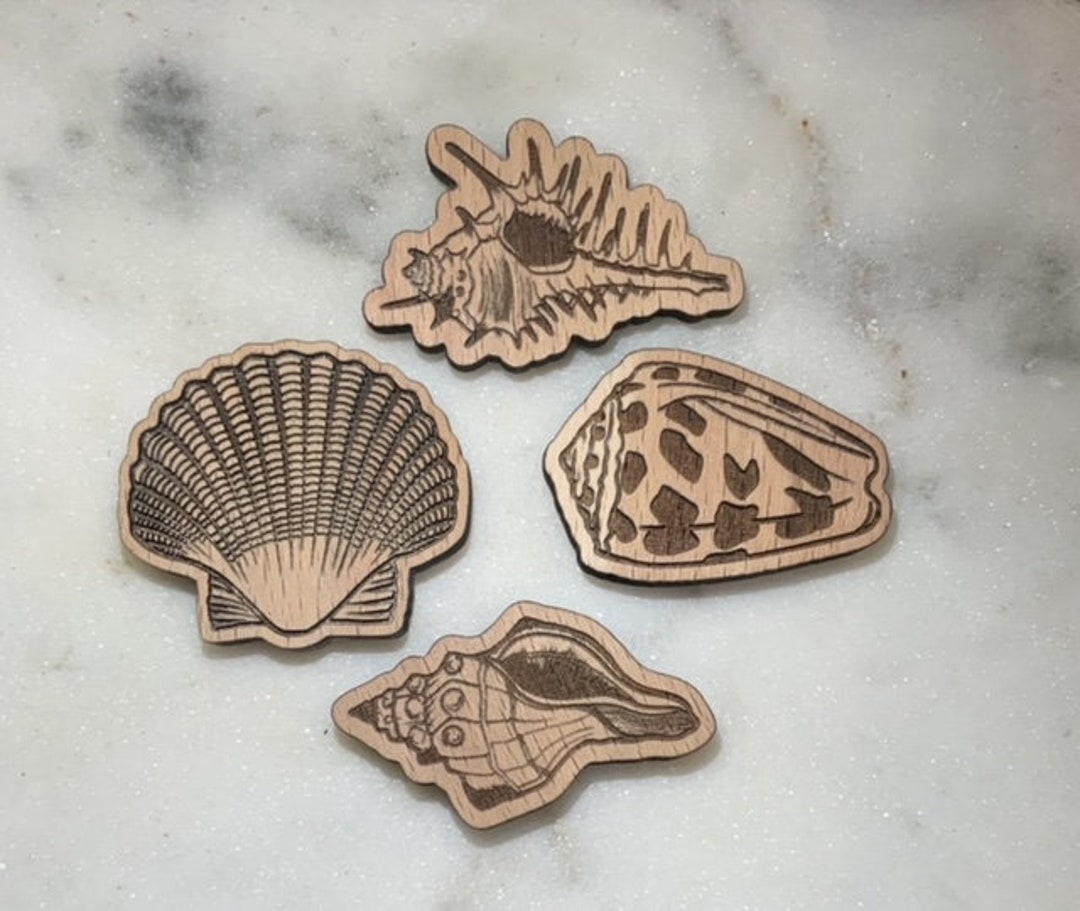 Small Sea Shell Magnets | Solid Wood Beach and Ocean Magnets L Coastal ...