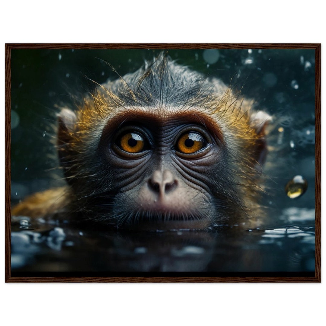 Cheeky Macaque Monkey in the Water HD Framed Wall Art Picture Print ...