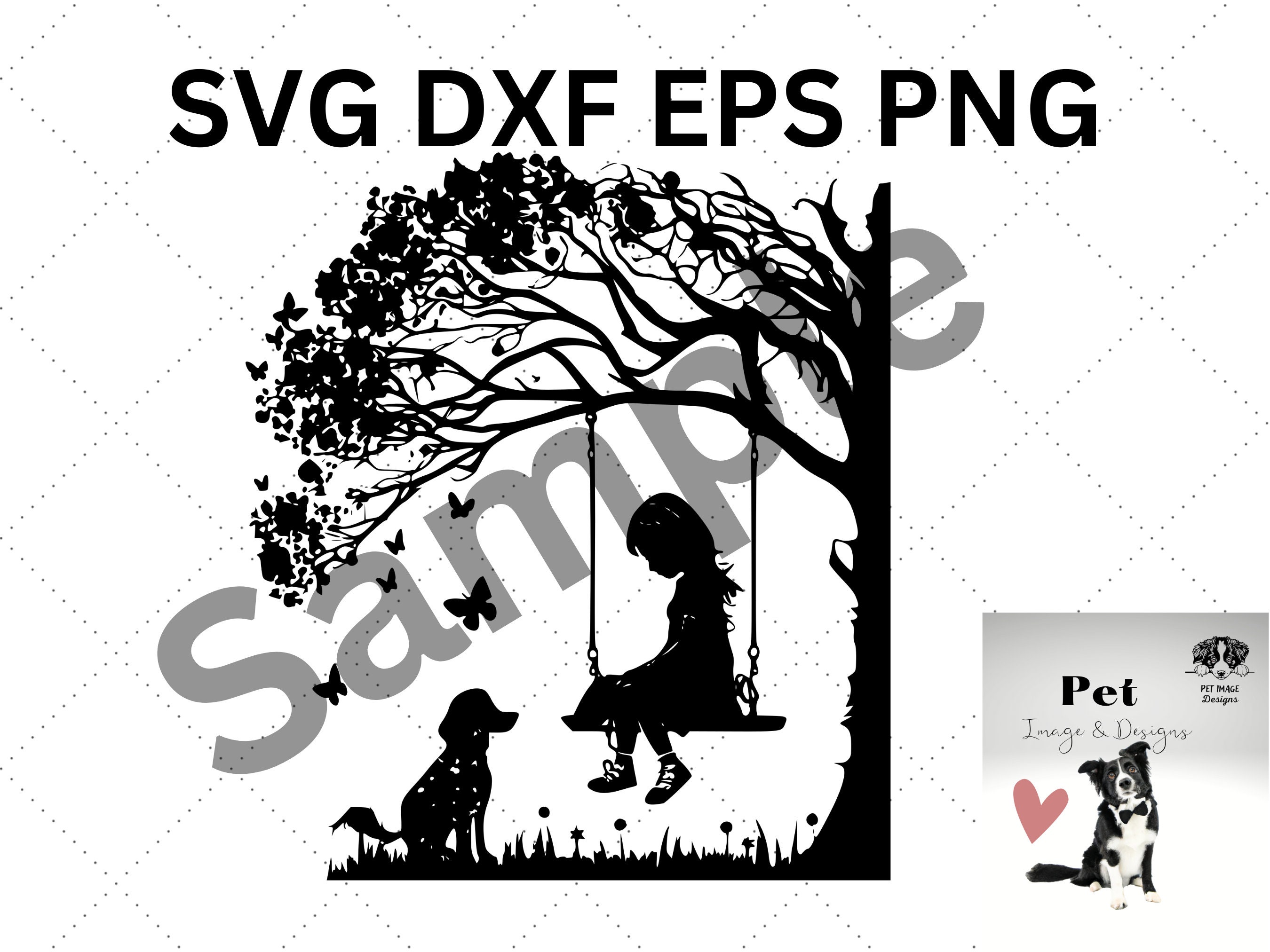 Girl on Swing on Tree With Dog 01 SVG DXF EPS Png Cute Treeswing ...