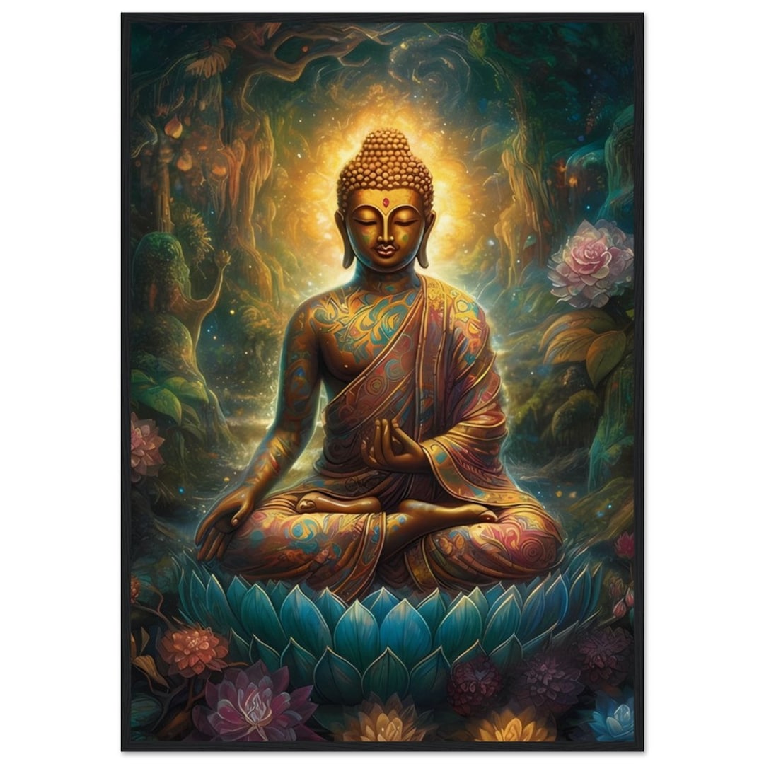 Lotus Buddha Framed Wall Art Picture Print Spiritual Meditation Art ...