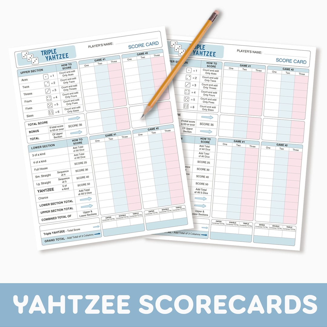 Triple Yahtzee Scorecard Yahtzee/yardzee Scoresheet Printable PDF Dice ...