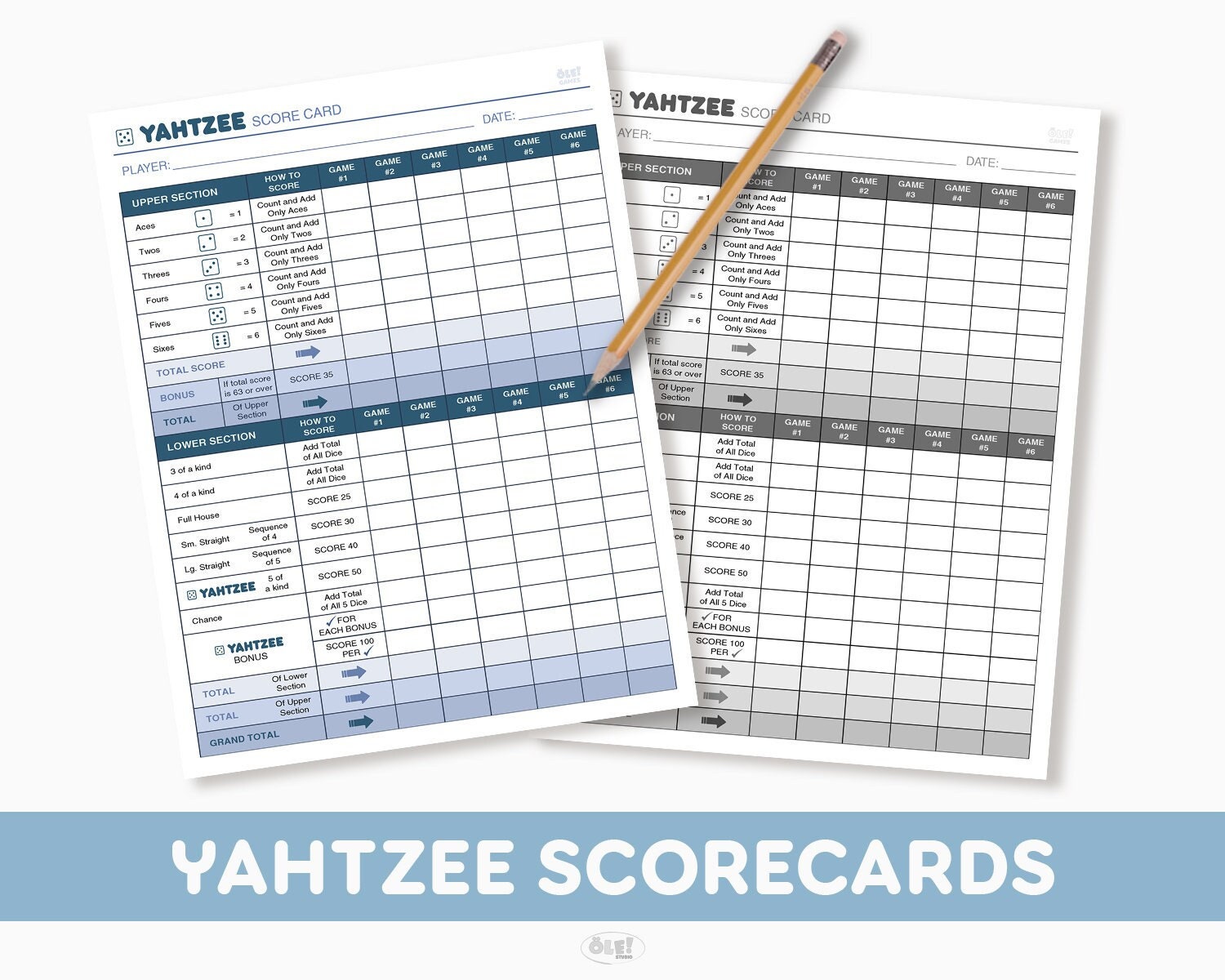 Yahtzee Scorecard | Yahtzee/yardzee Scoresheet Printable PDF | Dice ...