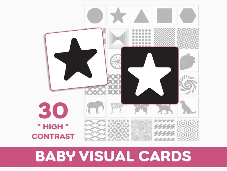 VISUAL Baby Sensory Flash Cards, High Contrast Infant Stimulation for ...