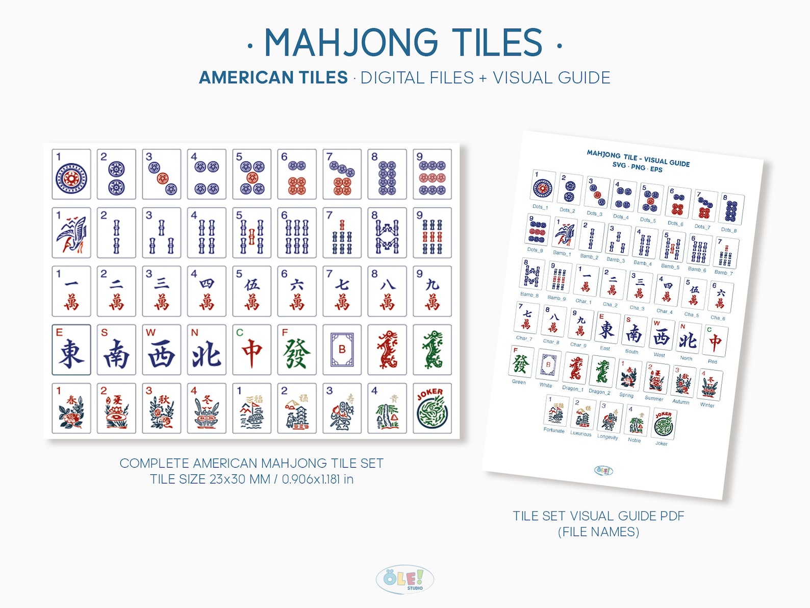 Mahjong American Tile Set SVG EPS PNG Complete Printable Clipart ...