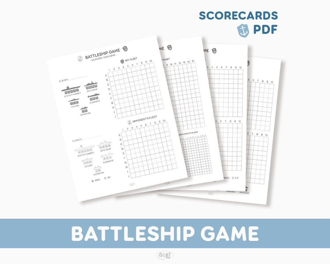 Classic Battleship Game Printable PDF | Hand and Pen Game · 4 Templates ...