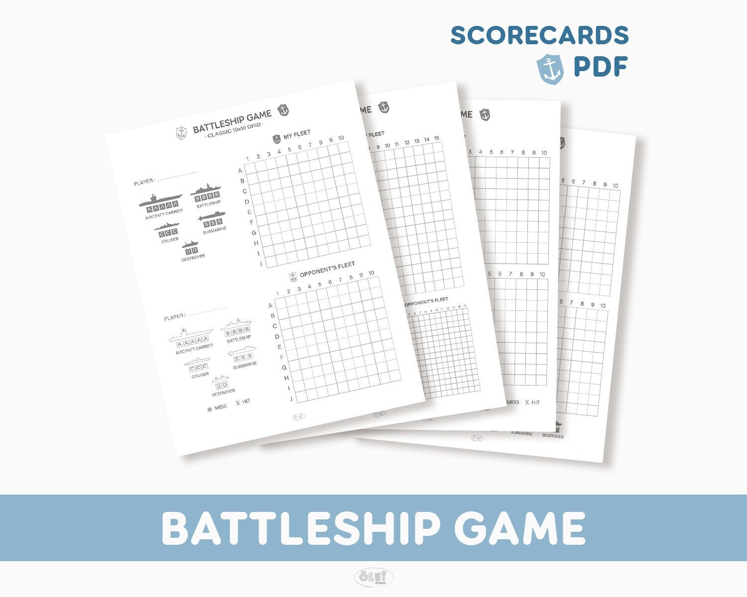 Classic Battleship Game Printable PDF | Hand and Pen Game · 4 Templates ...