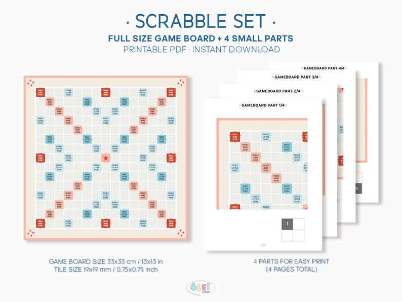 SCRABBLE Set Gameboard, Tiles & Scorecards| English Scrabble Printable ...