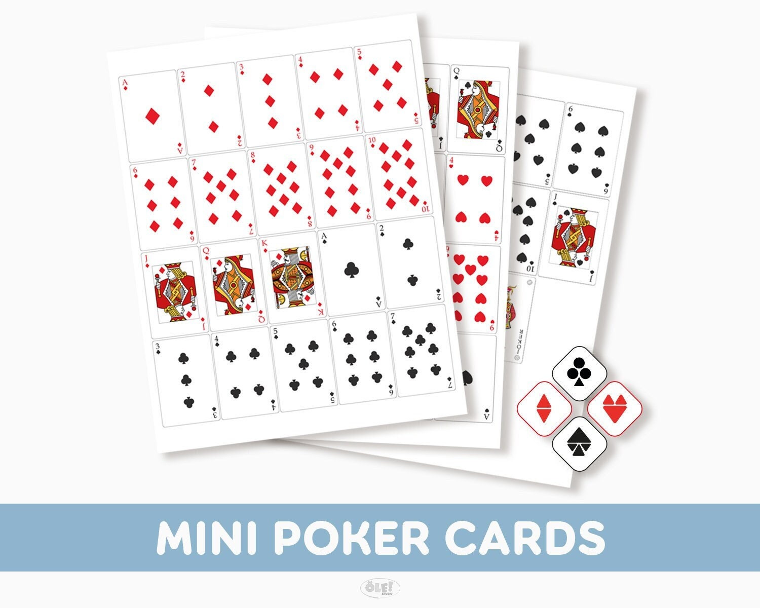 Classic 56 Poker Playing Mini Cards Printable PDF Png Svg Files Card ...