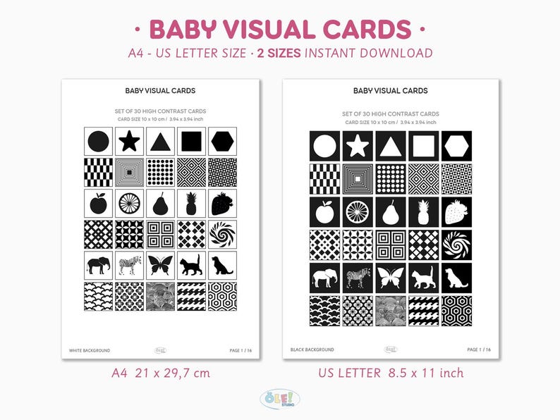 VISUAL Baby Sensory Flash Cards, High Contrast Infant Stimulation for ...