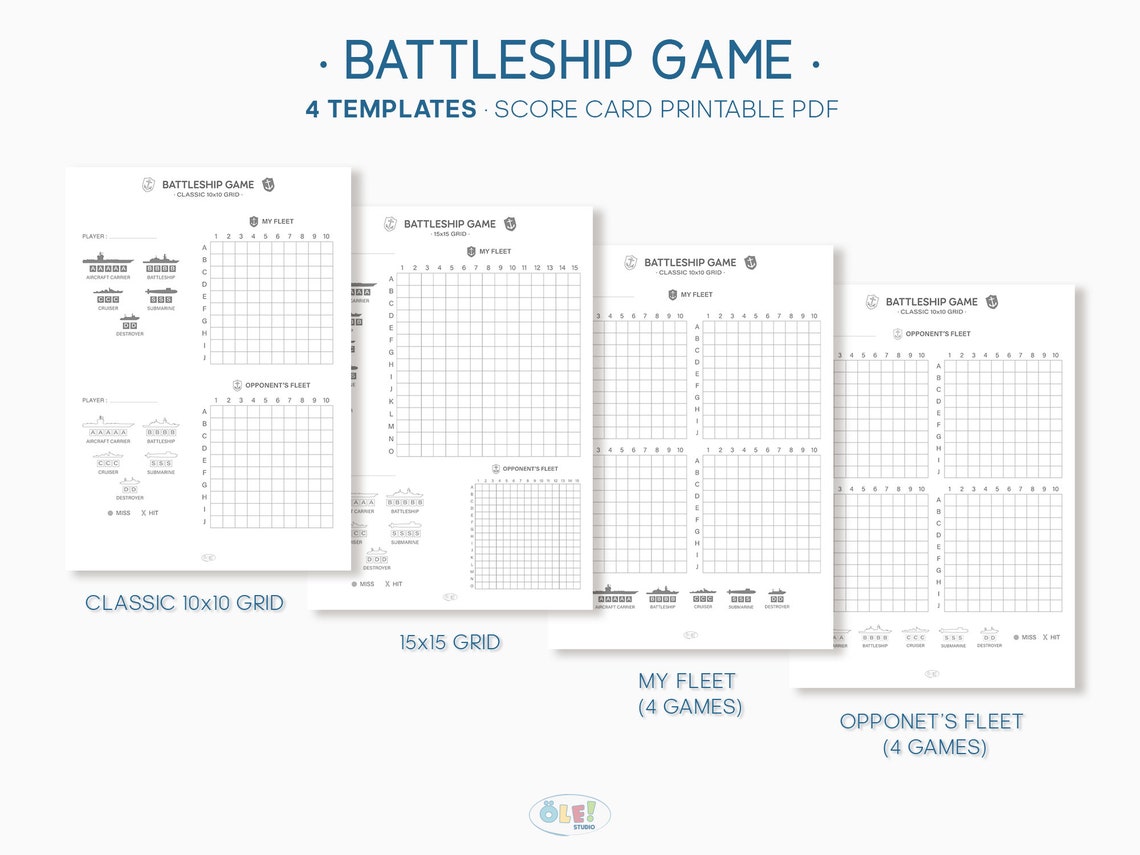 Classic Battleship Game Printable PDF | Hand and Pen Game · 4 Templates ...