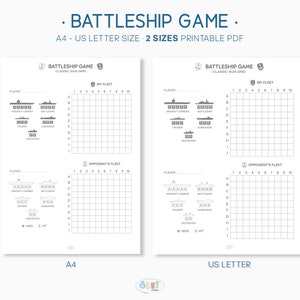 Classic Battleship Game Printable PDF | Hand and Pen Game · 4 Templates ...