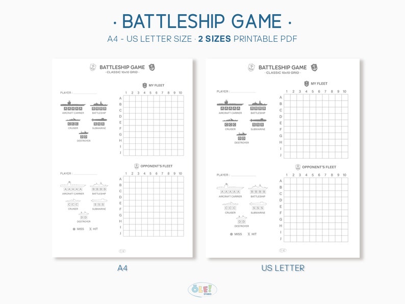 Classic Battleship Game Printable PDF | Hand and Pen Game · 4 Templates ...