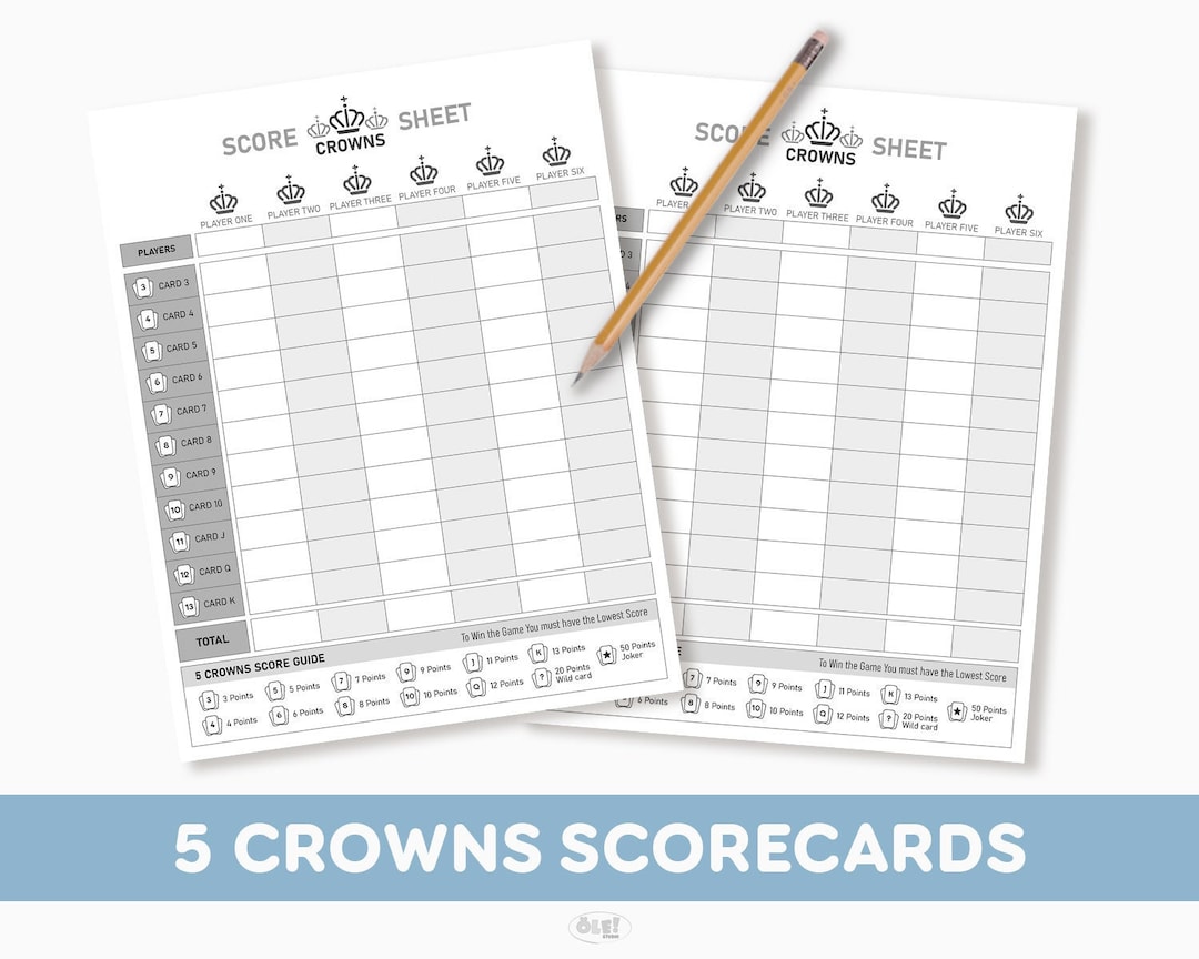 5 Crowns Scorecard | Crowns Scoresheet Printable PDF | Card Game | A4 ...