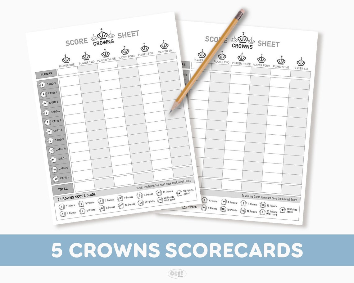 5 Crowns Scorecard | Crowns Scoresheet Printable PDF | Card Game | A4 ...