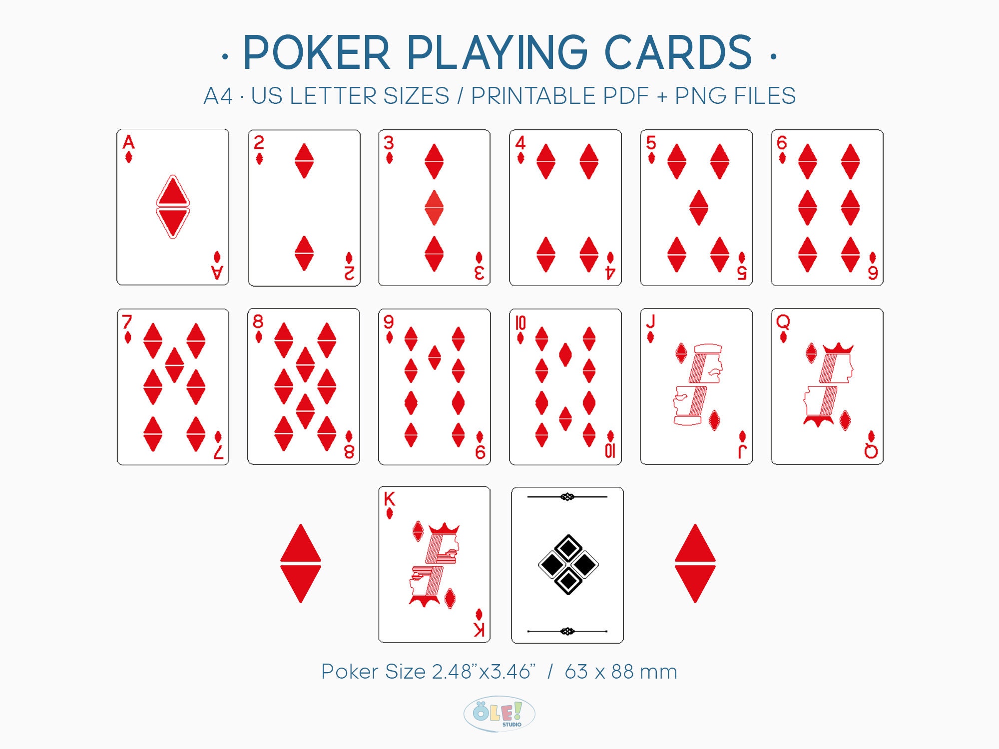 56 Poker Playing Cards | Printable PDF PNG| Card Game | A4 & US Letter ...