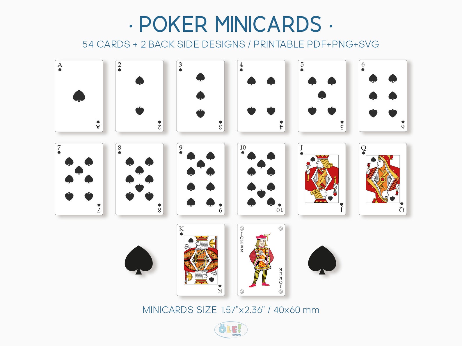 Classic 56 Poker Playing Mini Cards | Printable PDF | Png Svg Files ...