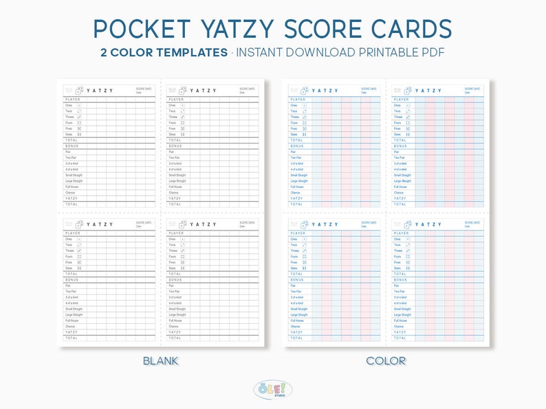 Pocket Mini Yatzy Scorecard | Yahtzee/yardzee Scoresheet Printable PDF ...