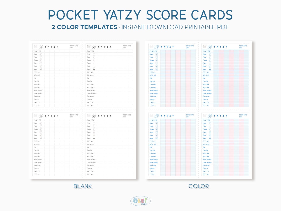 Pocket Mini Yatzy Scorecard | Yahtzee/yardzee Scoresheet Printable PDF ...