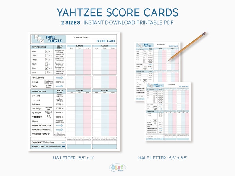 Triple Yahtzee Scorecard Yahtzee/yardzee Scoresheet - Etsy
