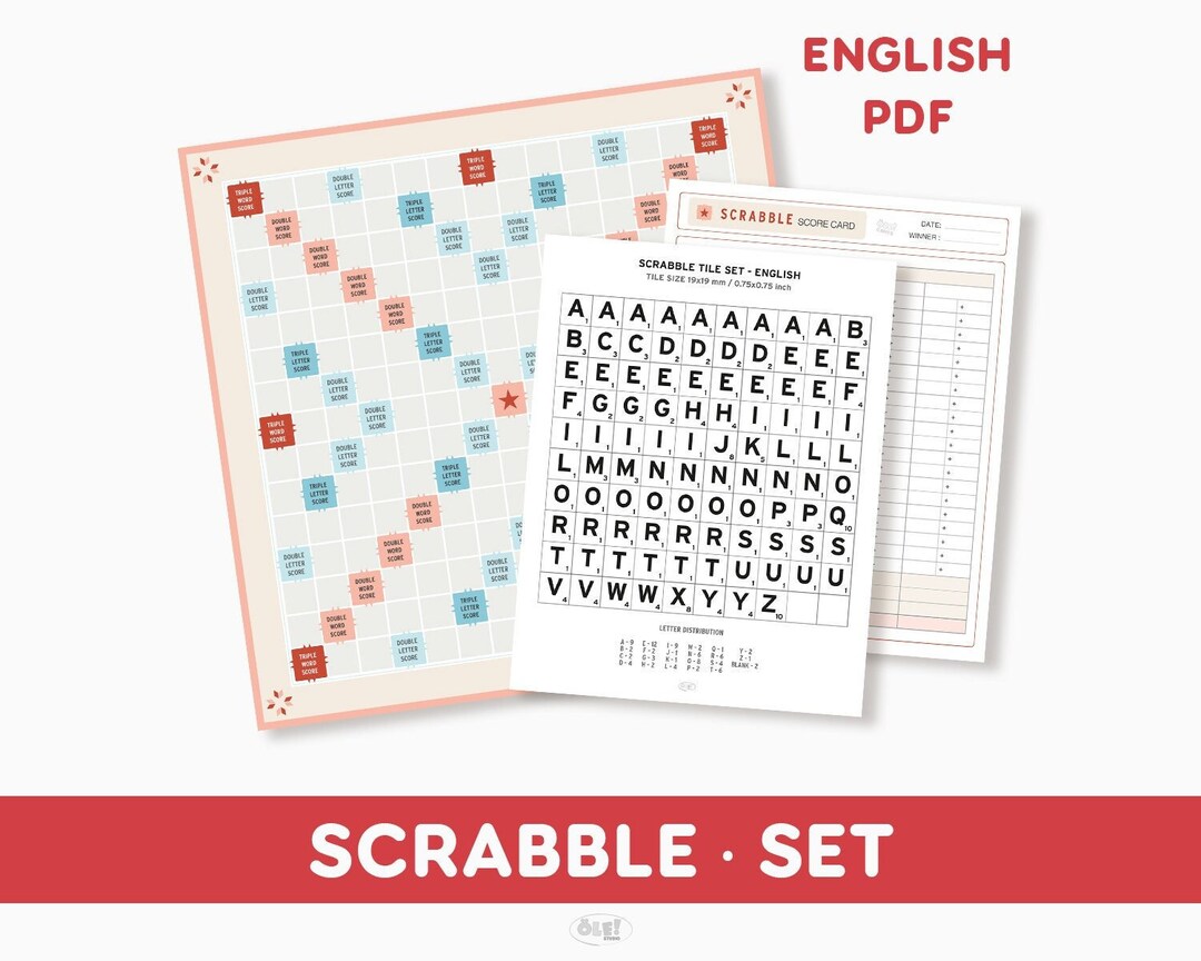 SCRABBLE Set Gameboard, Tiles & Scorecards| English Scrabble Printable ...