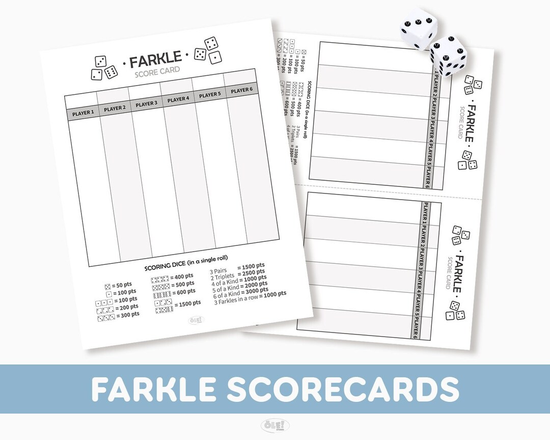 Farkle and Rules Scorecards | Farkle Scoresheet Printable PDF | Dice ...