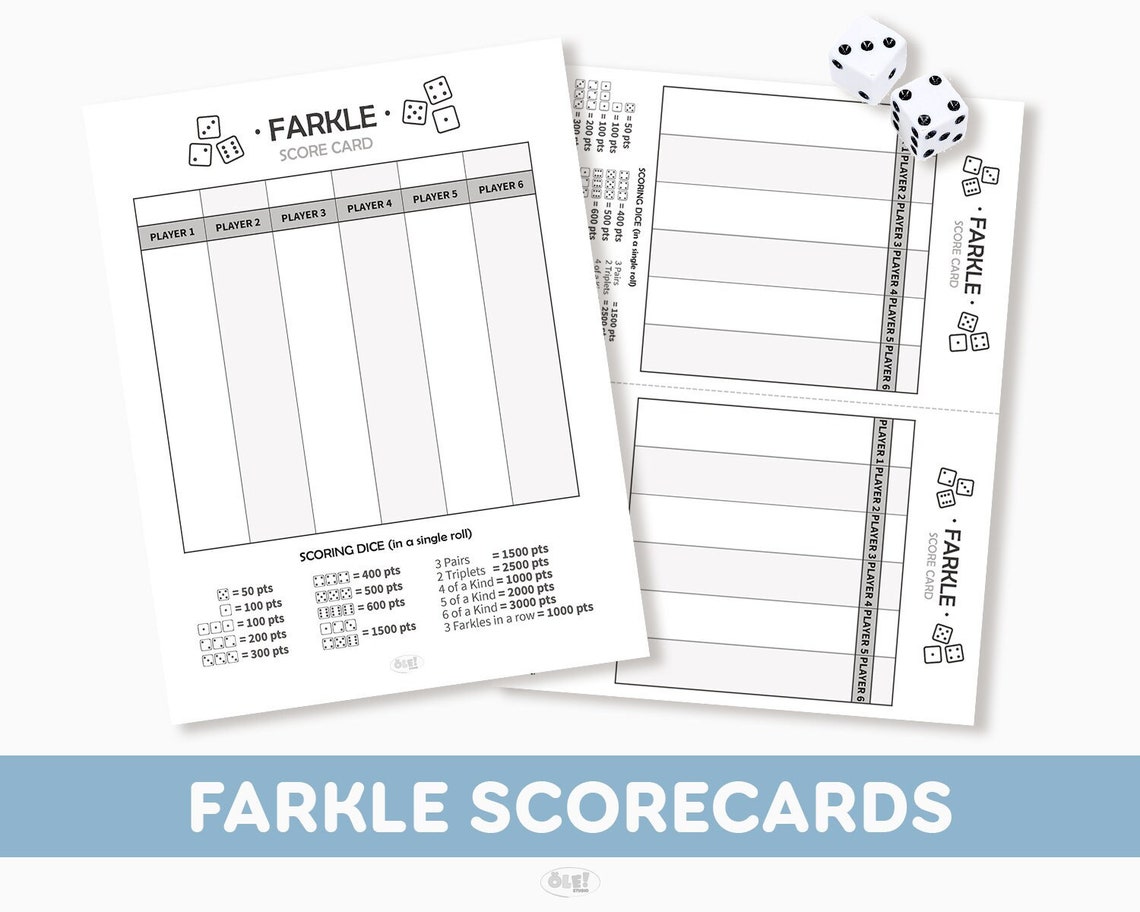 Farkle and Rules Scorecards | Farkle Scoresheet Printable PDF | Dice ...