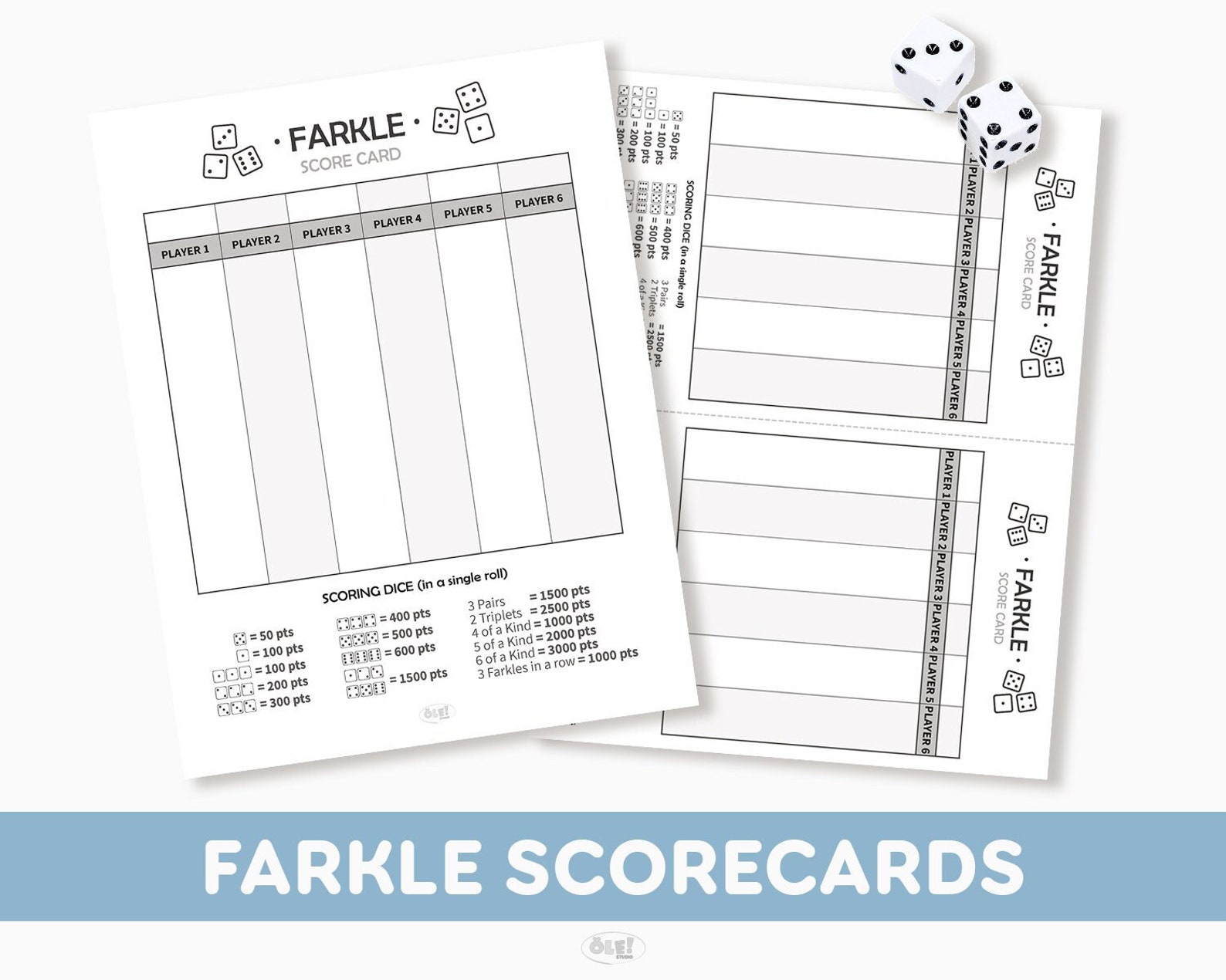 Farkle and Rules Scorecards | Farkle Scoresheet Printable PDF | Dice ...