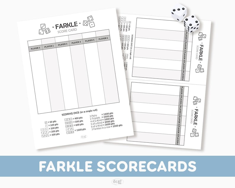 Farkle and Rules Scorecards | Farkle Scoresheet Printable PDF | Dice ...