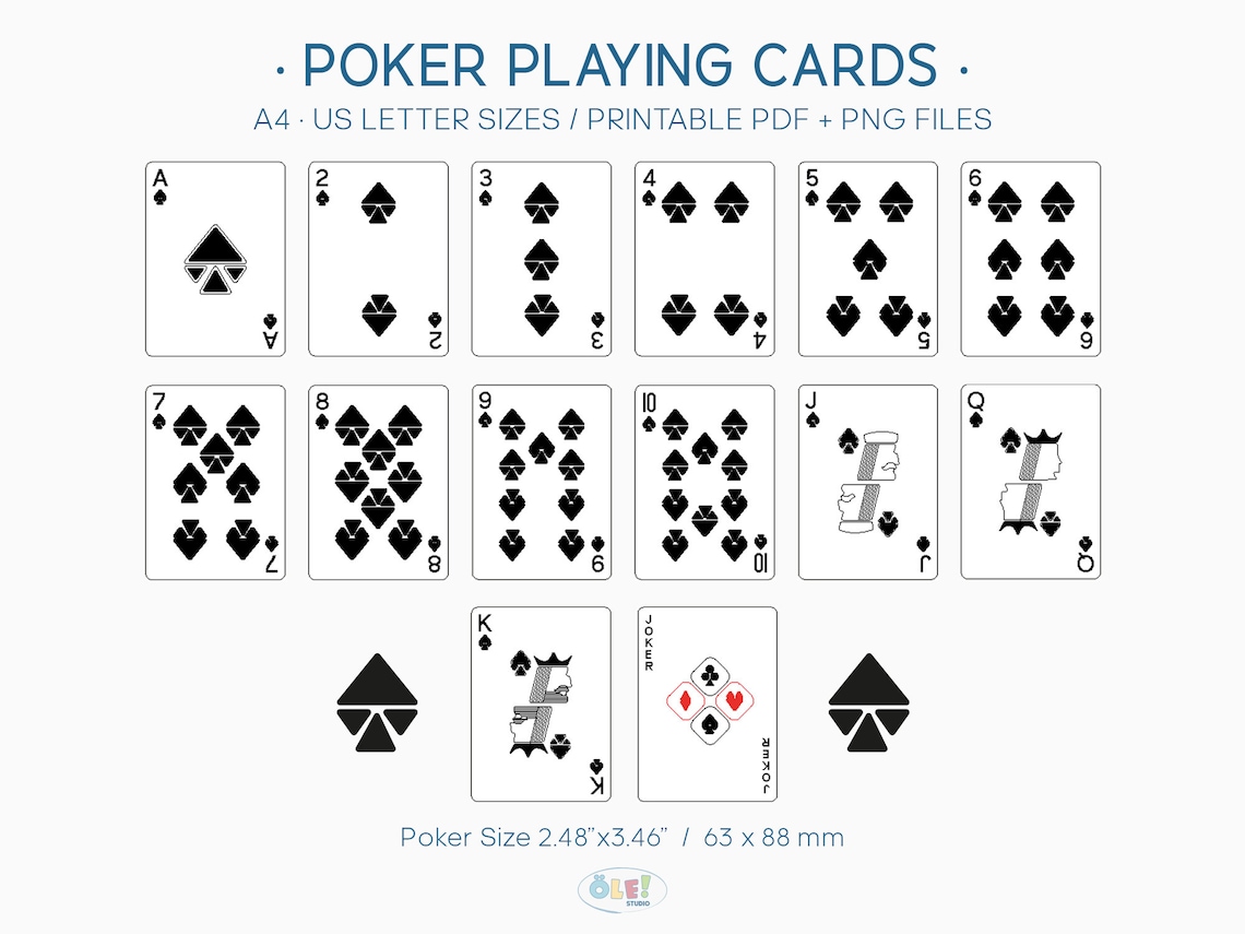 56 Poker Playing Cards | Printable PDF PNG| Card Game | A4 & US Letter ...