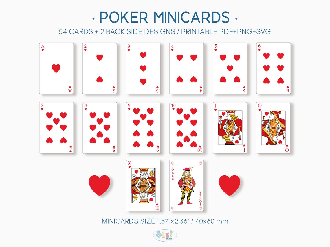 Classic 56 Poker Playing Mini Cards | Printable PDF | Png Svg Files ...