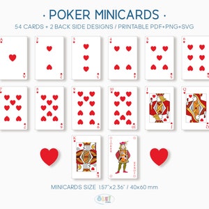 Classic 56 Poker Playing Mini Cards Printable PDF Png Svg Files Card ...