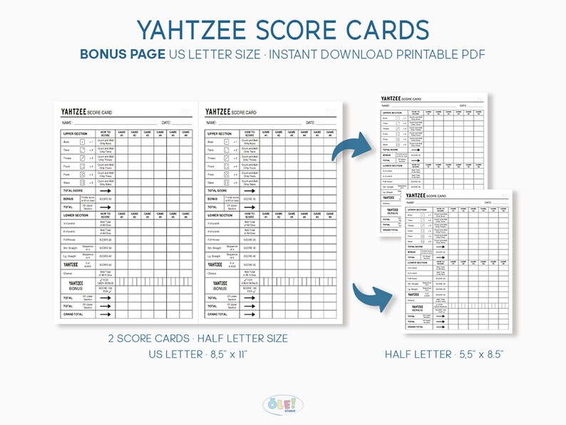 Classic Yahtzee Scorecard Yahtzee/yardzee Scoresheet - Etsy