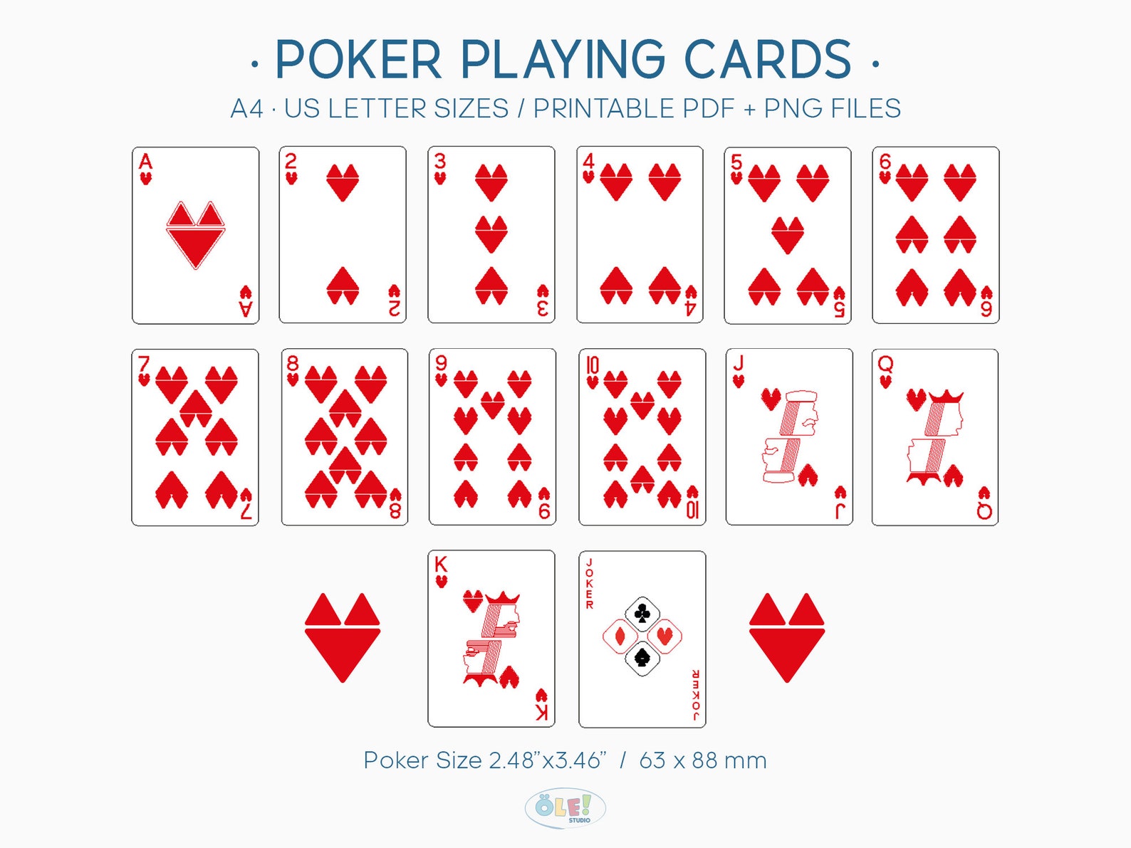 56 Poker Playing Cards | Printable PDF PNG| Card Game | A4 & US Letter ...