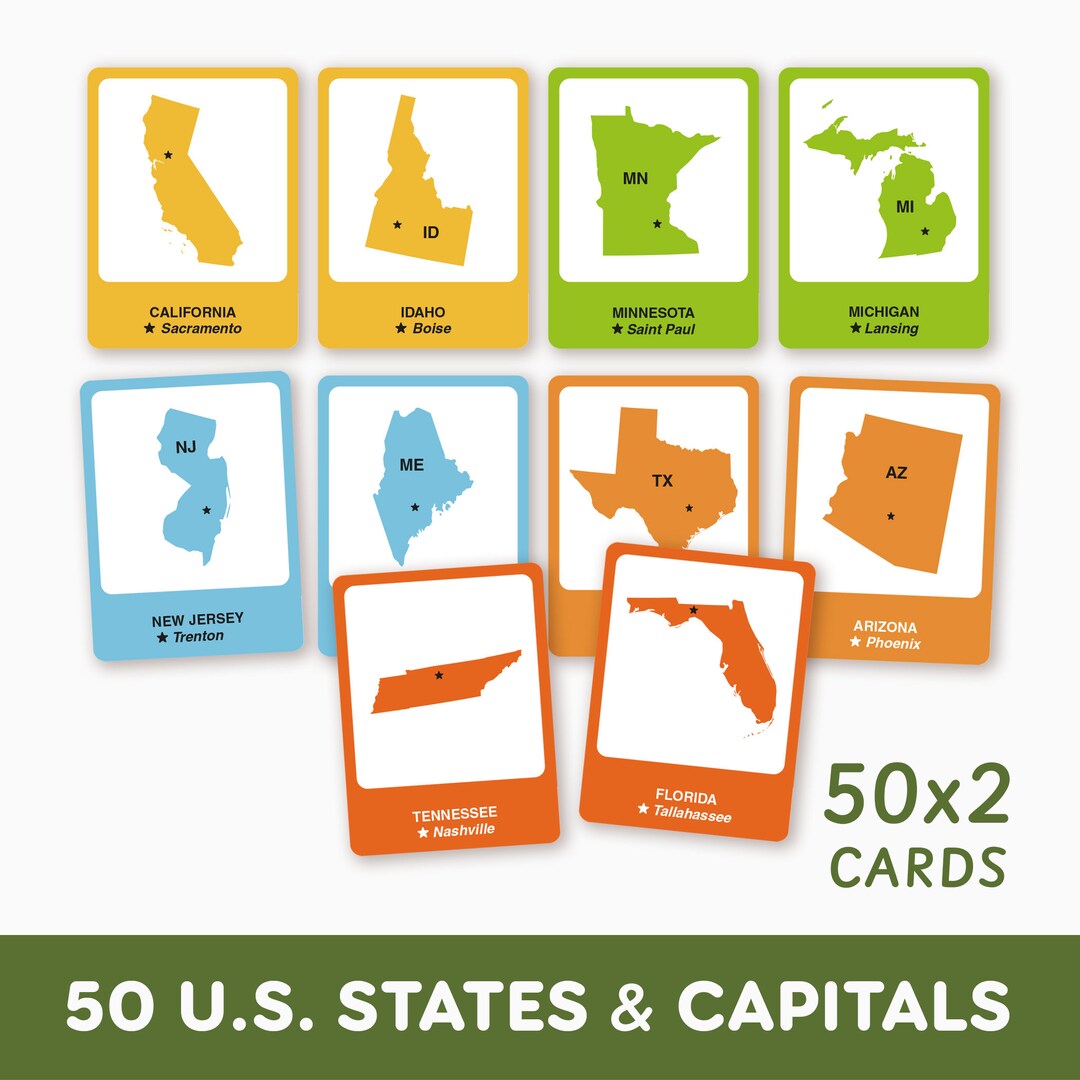US States & Capitals Flashcards Montessori Printable PDF Material ...