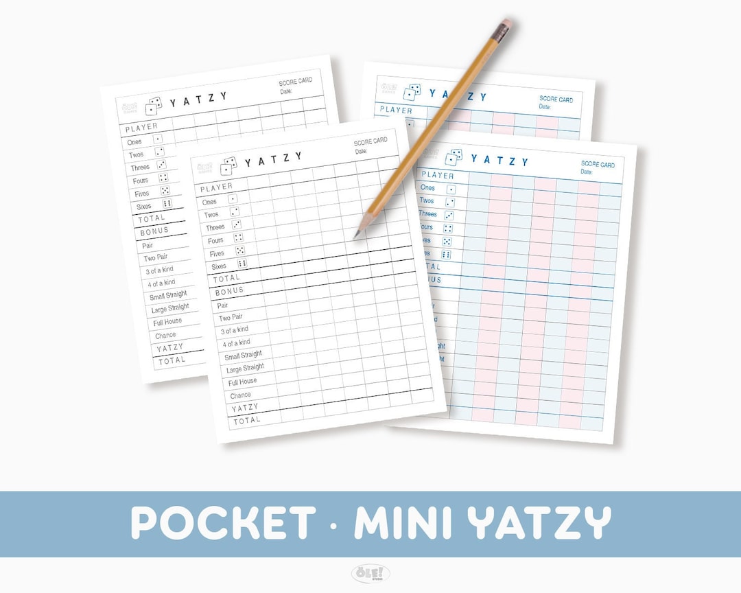 Pocket Mini Yatzy Scorecard | Yahtzee/yardzee Scoresheet Printable PDF ...