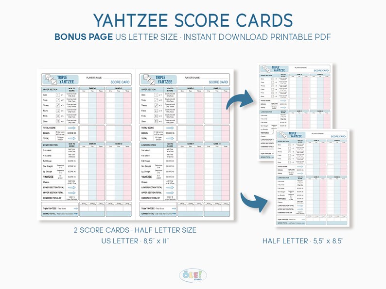Triple Yahtzee Scorecard Yahtzee/yardzee Scoresheet - Etsy