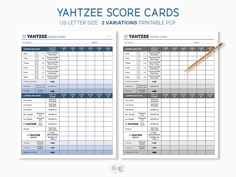 Yahtzee Scorecard Yahtzee/yardzee Scoresheet Printable PDF - Etsy