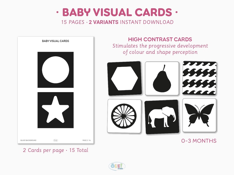 VISUAL Baby Sensory Flash Cards, High Contrast Infant Stimulation for ...