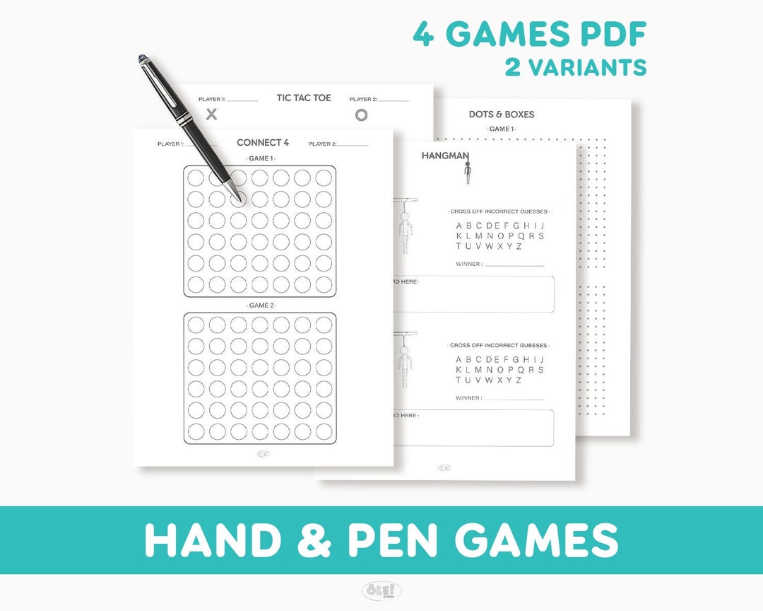 Hand & Pen Games | Tic Taco Toe, Hangman, Connect 4, Dots and Boxes ...