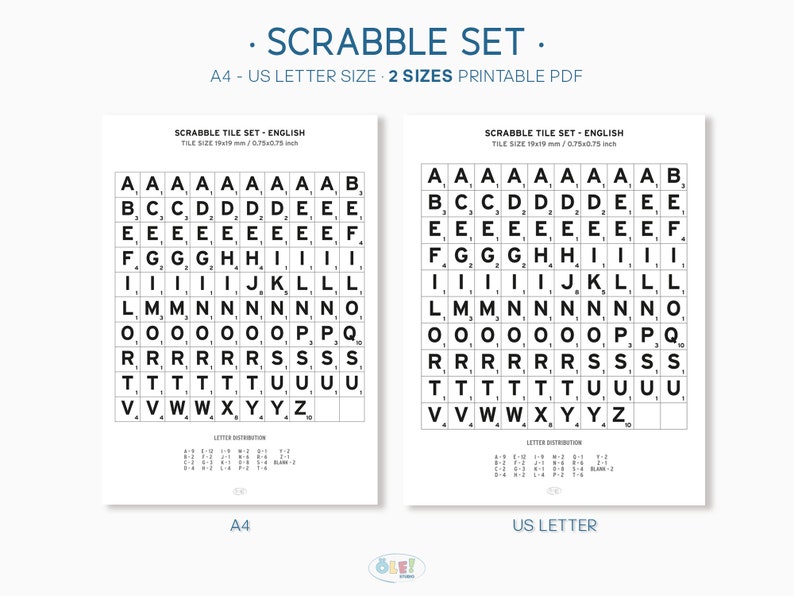 SCRABBLE Set Gameboard, Tiles & Scorecards| English Scrabble Printable ...