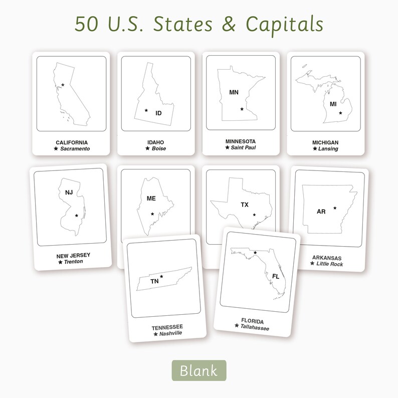 US States & Capitals Flashcards Montessori Printable PDF Material ...