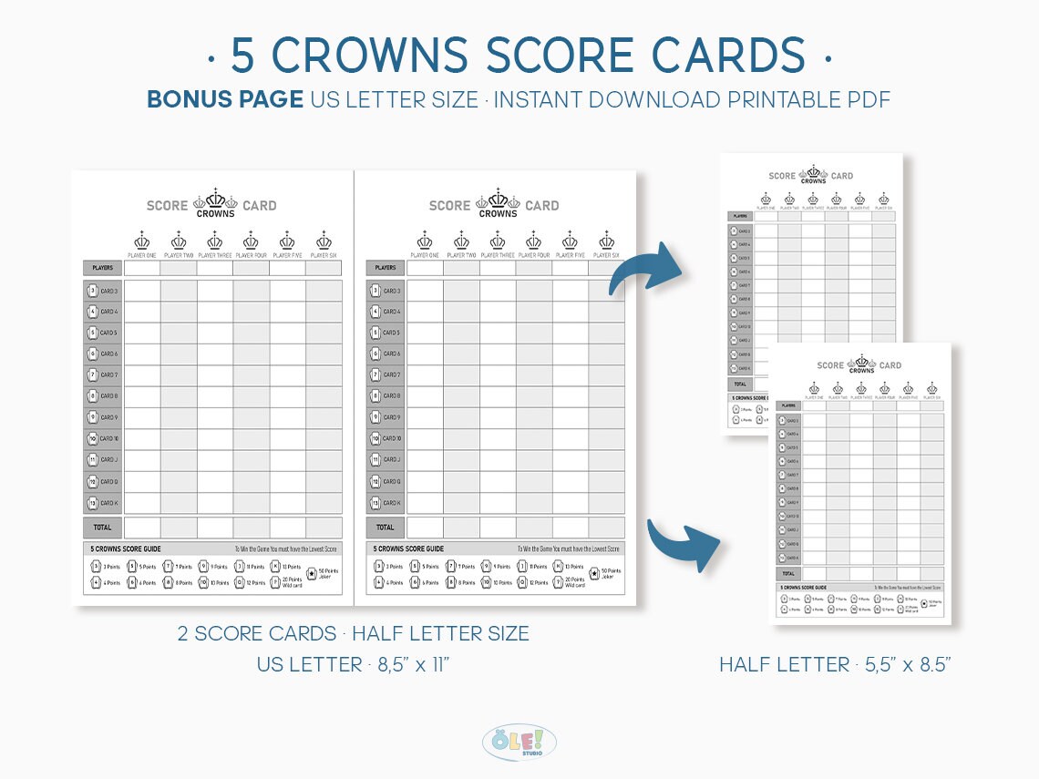 5 Crowns Scorecard | Crowns Scoresheet Printable PDF | Card Game | A4 ...