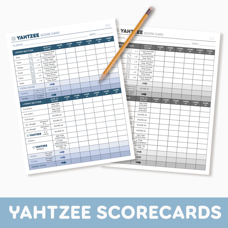 Yahtzee Scorecard Yahtzee/yardzee Scoresheet Printable PDF Dice Game ...