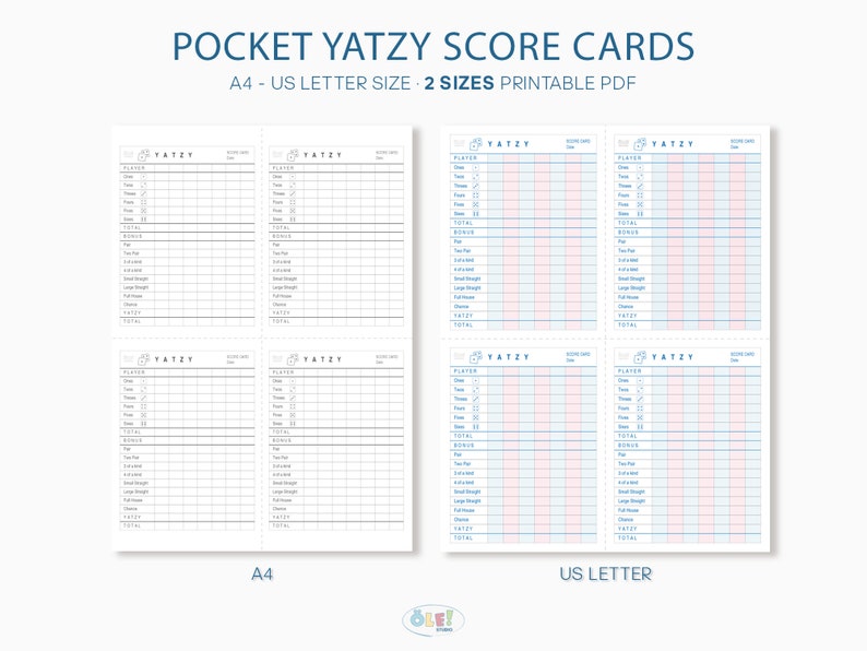 Pocket Mini Yatzy Scorecard | Yahtzee/yardzee Scoresheet Printable PDF ...
