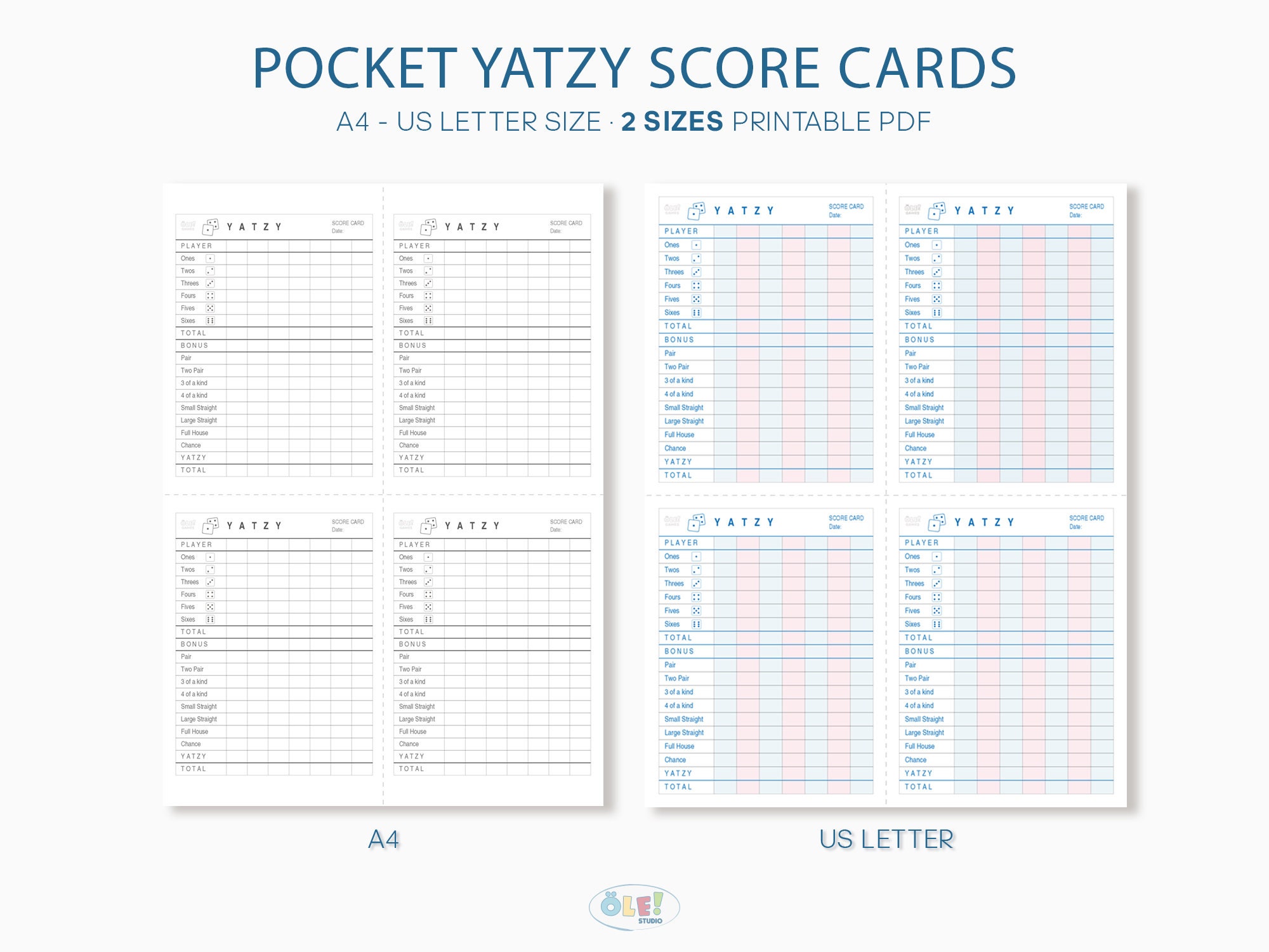Pocket Mini Yatzy Scorecard | Yahtzee/yardzee Scoresheet Printable PDF ...