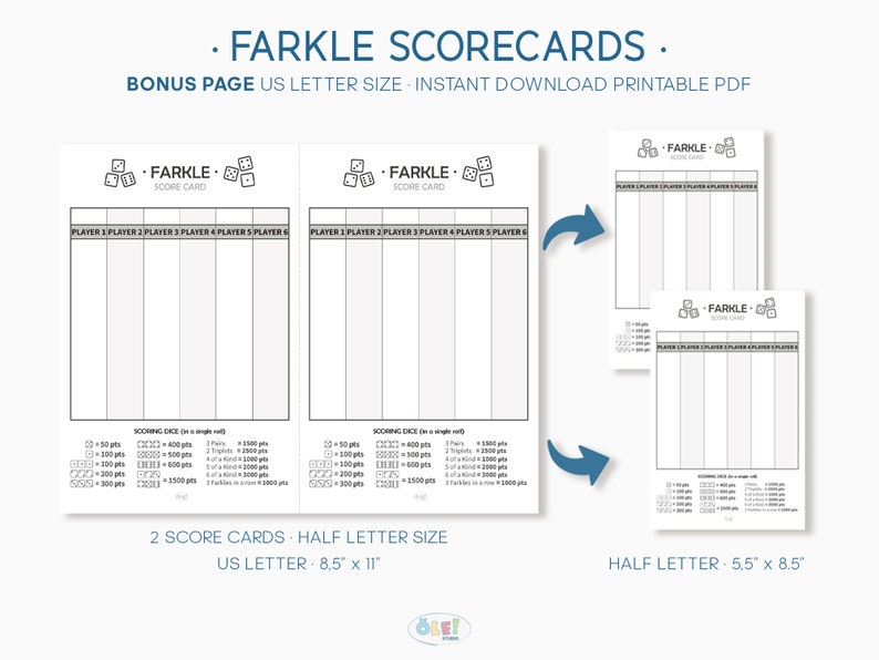 Farkle and Rules Scorecards | Farkle Scoresheet Printable PDF | Dice ...