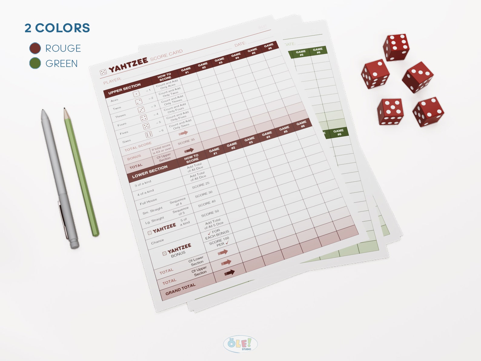 Yahtzee Scorecard | Yahtzee/yardzee Scoresheet Printable PDF | Dice ...