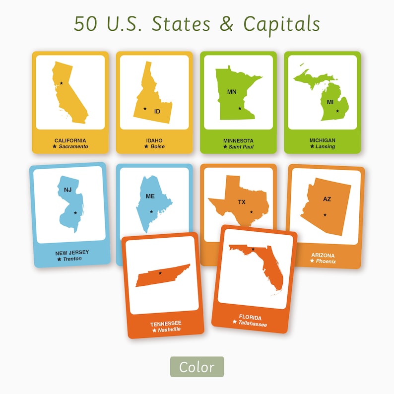 US States & Capitals Flashcards Montessori Printable PDF Material ...